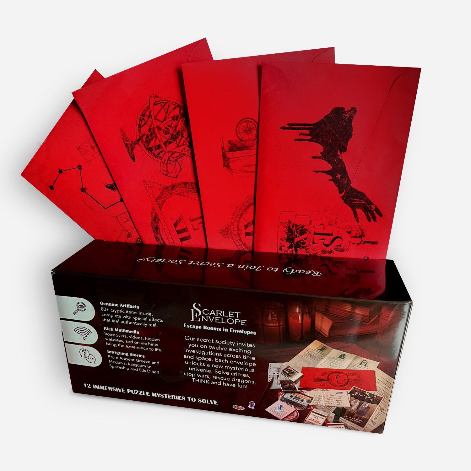 Scarlet Envelope Escape Room - Full Series - 12 Envelopes - Made In Camelot